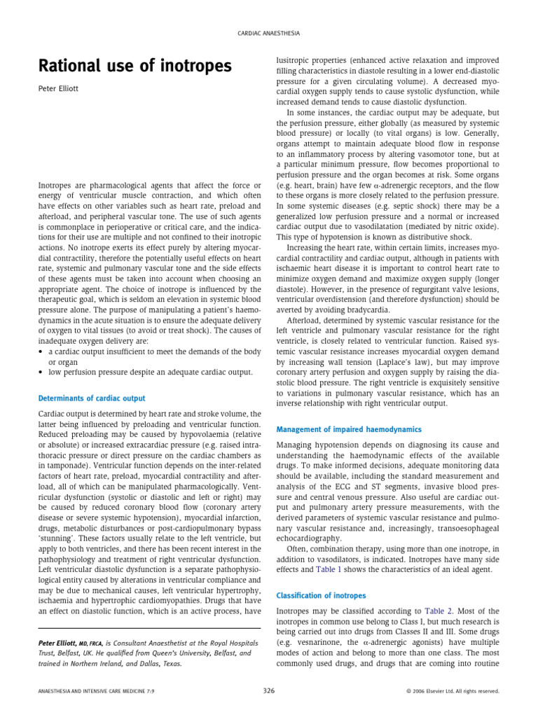 U2T1L5Rational Use of Inotropes | PDF | Blood Pressure | Heart