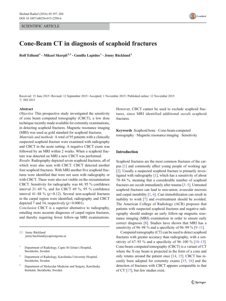 Cone-Beam CT in Diagnosis of Scaphoid Fractures: Scientific Article ...