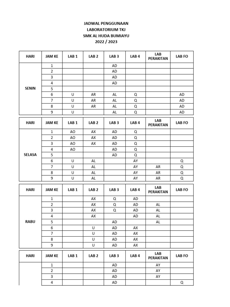JADWAL PENGGUNAAN LAB KOMPUTER | PDF