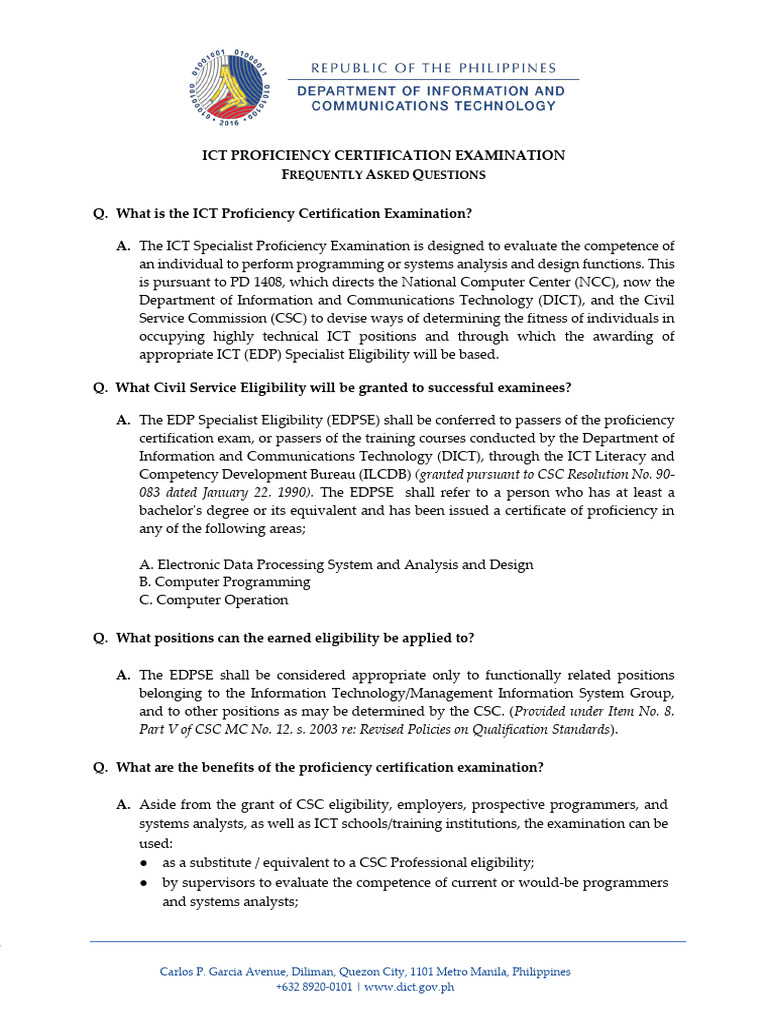 2024 ICT Proficiency Frequently Asked Questions | PDF | Object Oriented Programming | Computer ...