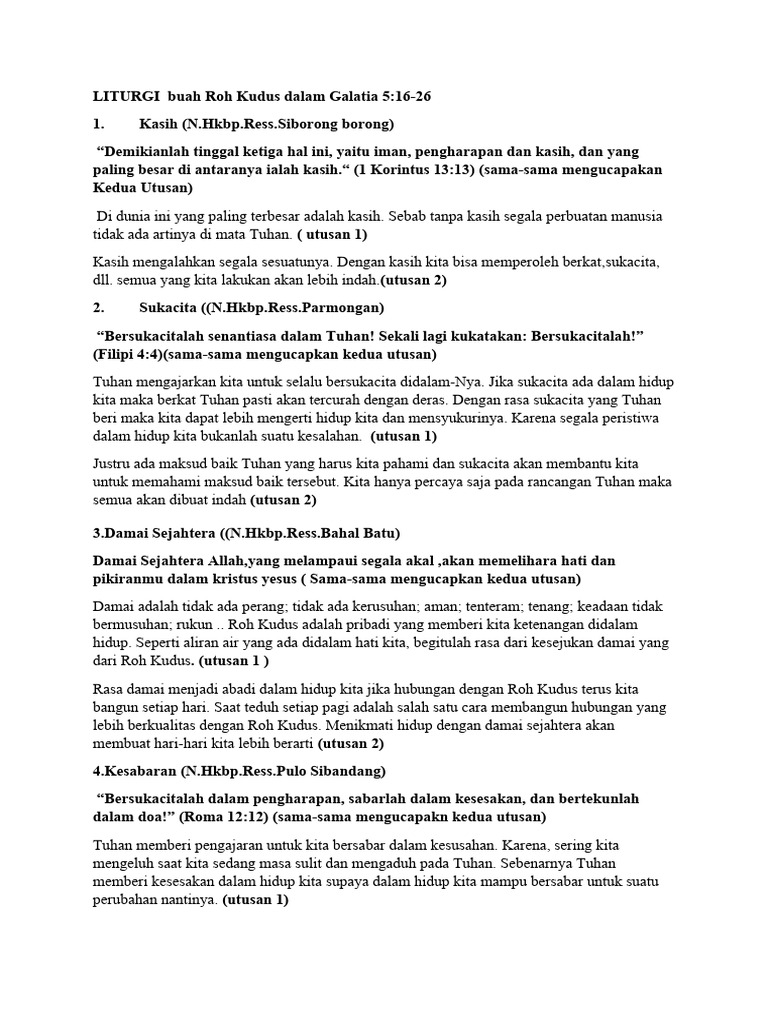 Liturgi Buah-Buah Roh | PDF | Agama & Spiritualitas