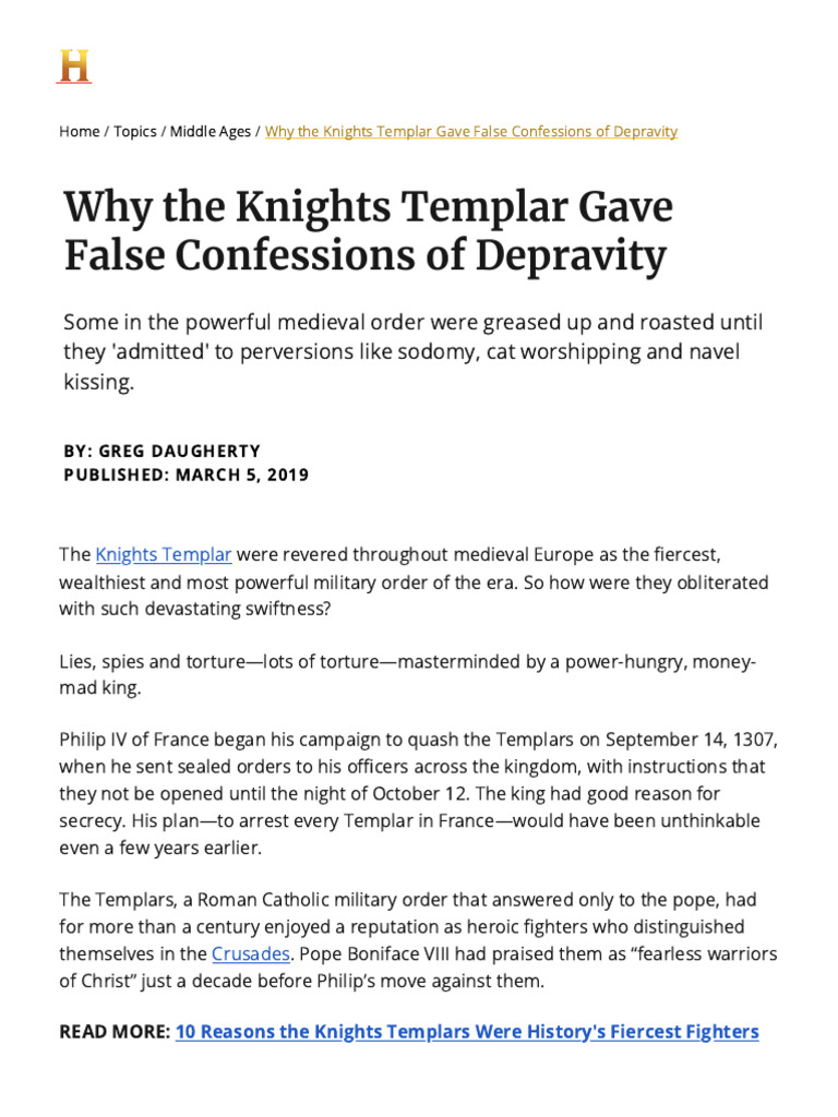 Why The Knights Templar Gave False Confessions of Depravity - HISTORY ...