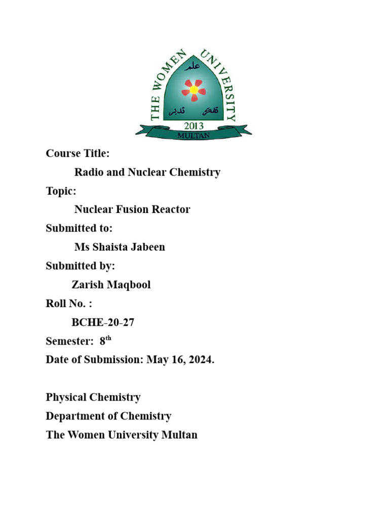 Nuclear Fusion Reactor Assignment ? | PDF | Nuclear Fusion | Fusion Power