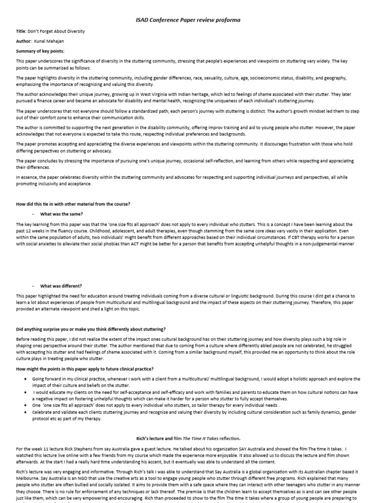 ISAD Conference Paper Review Proforma | PDF | Stuttering | Psychotherapy