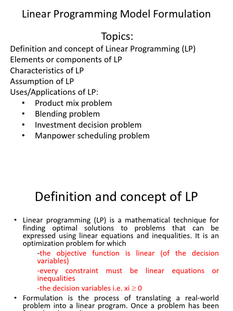 LP model formulation | Download Free PDF | Linear Programming ... LP model formulation | Download Free PDF | Linear Programming ...