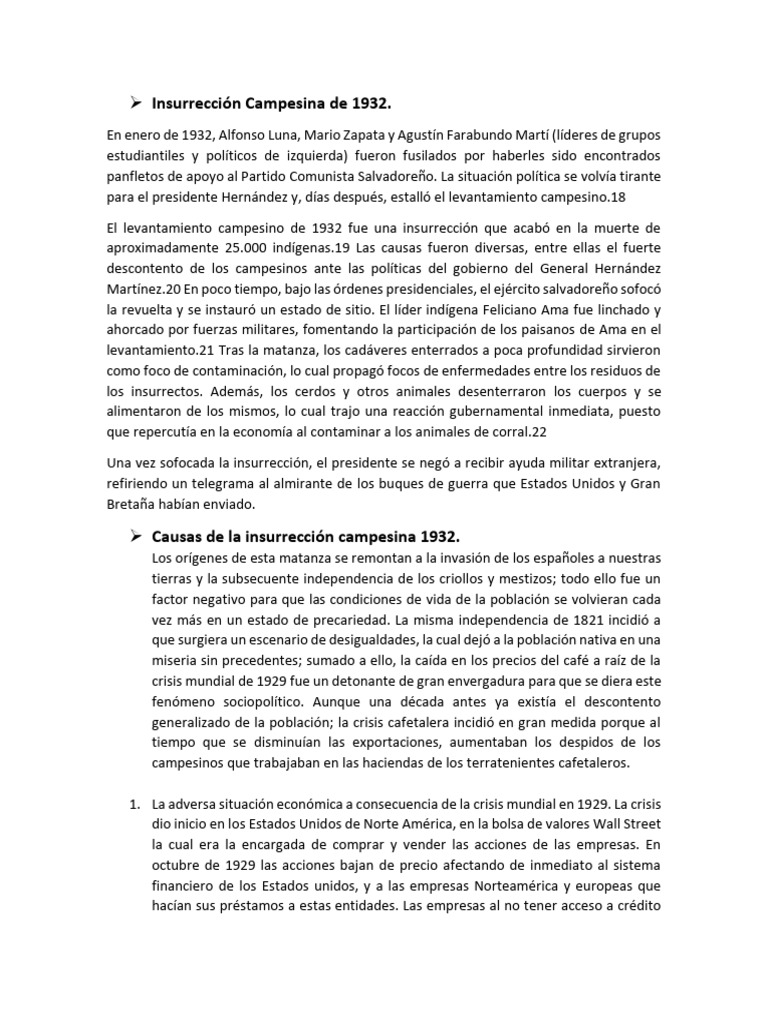 Insurrección Campesina de 1932 en El Salvador | PDF | El Salvador