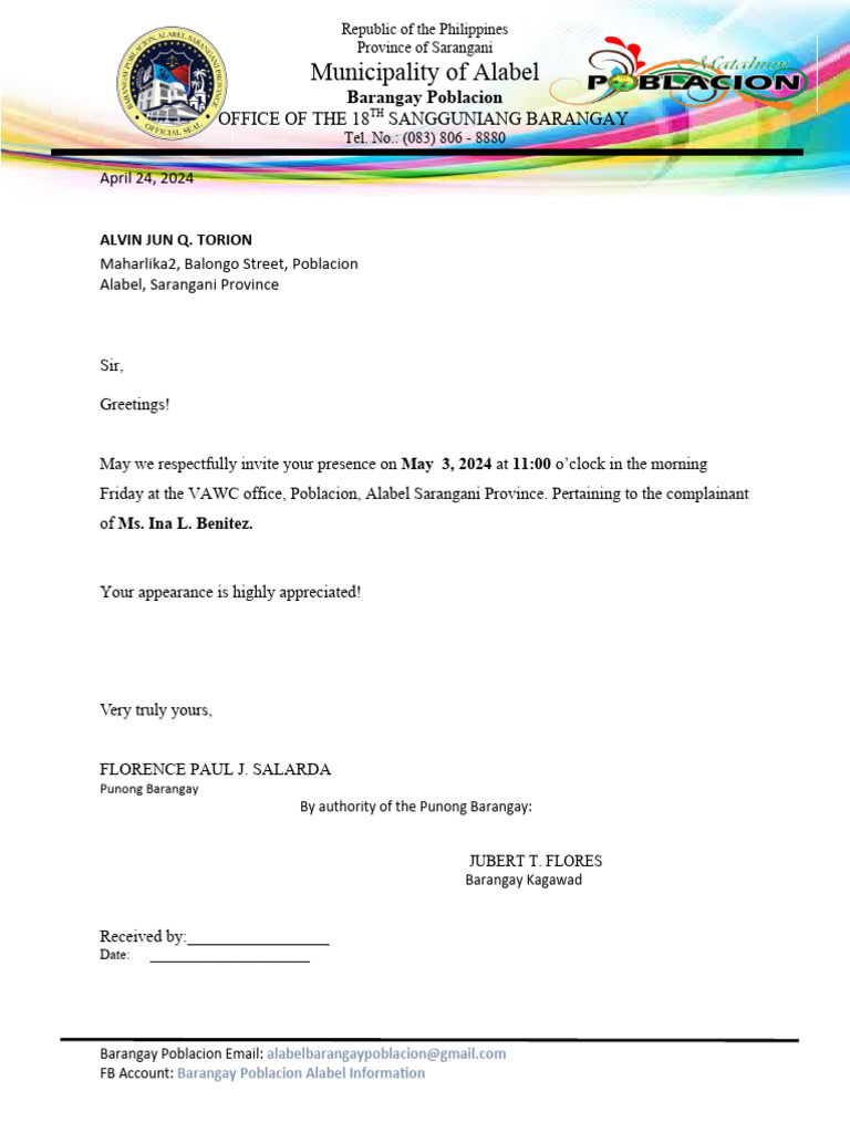 INVITATION LETTER-vawc | PDF