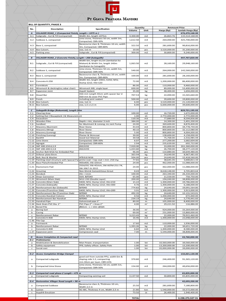 BOQ Phase 3 | PDF | Deep Foundation | Concrete