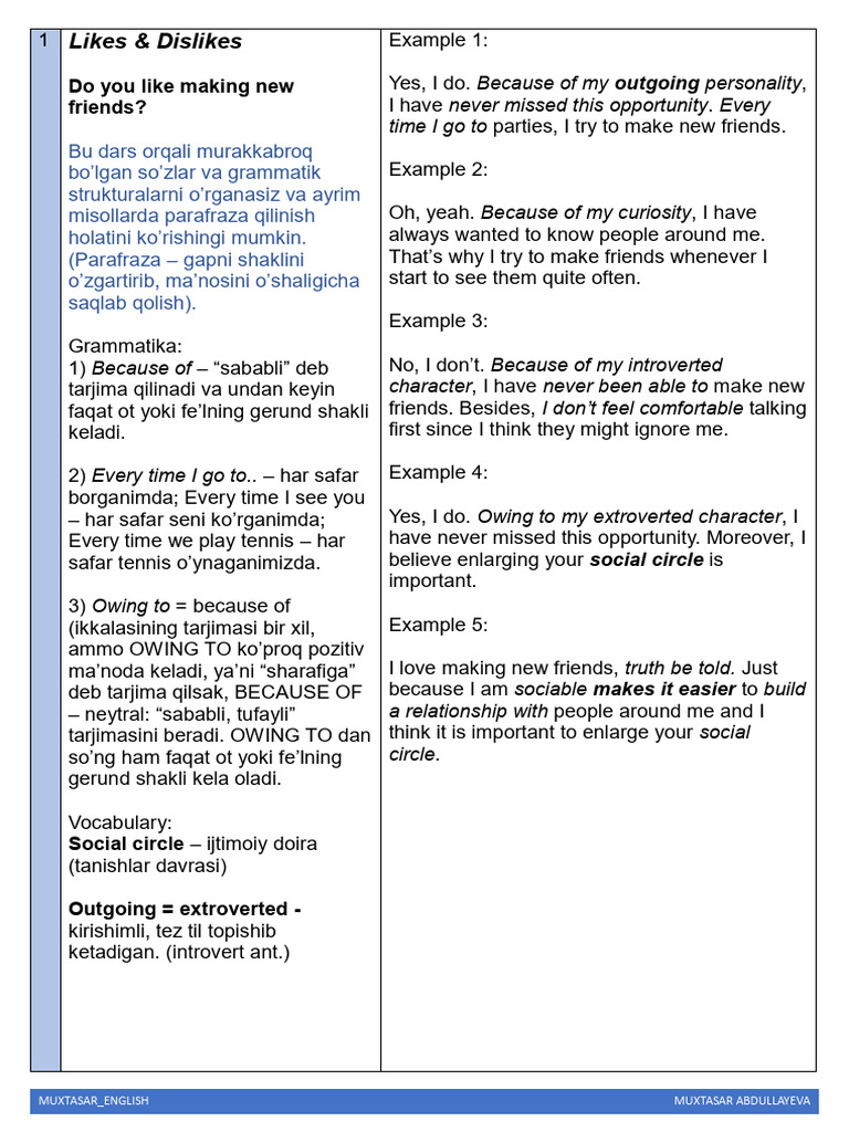 Lesson 2 Likes and Dislikes | PDF