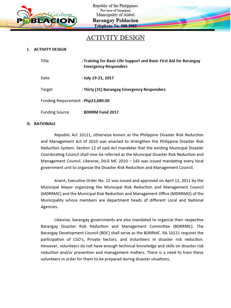 Activity Design BDRRMC | PDF | Disaster Risk Reduction