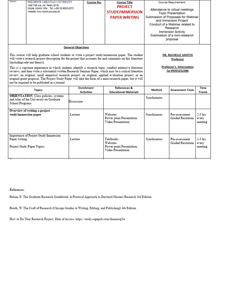 Syllabus Project Study or Immersion Paper Writing Campo | PDF | Science ...