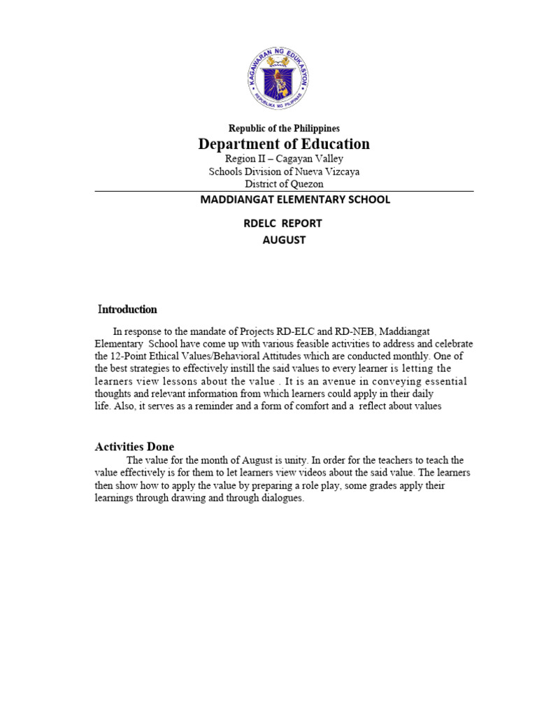 accomplishment report RDELC | PDF | Learning | Behaviorism