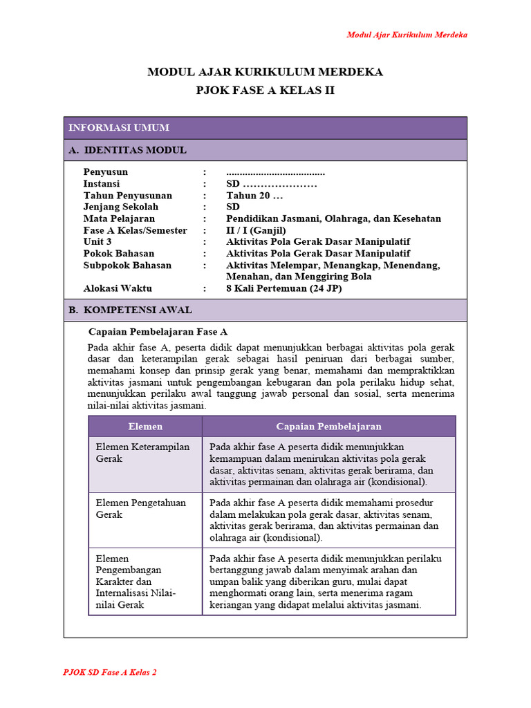 Modul Ajar PJOK Unit 3 | PDF