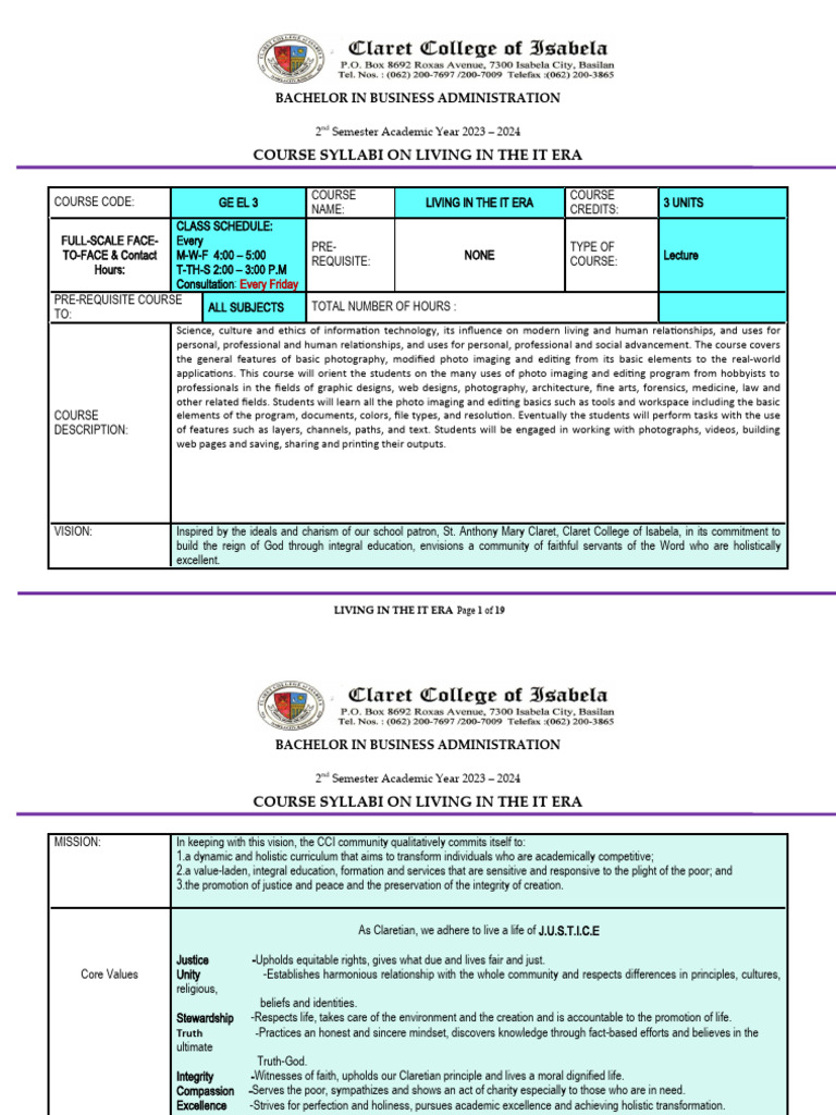 SYLLABI-2023-IT ERA | PDF | Computing | Educational Technology