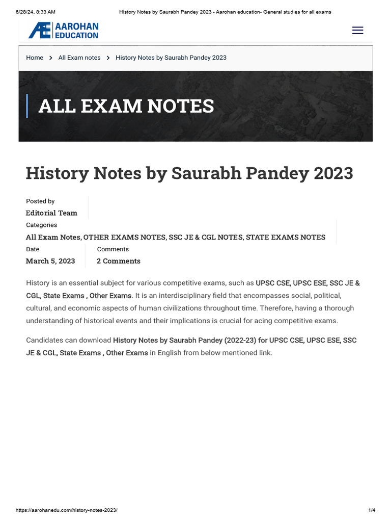 History Notes for Competitive Exams | PDF