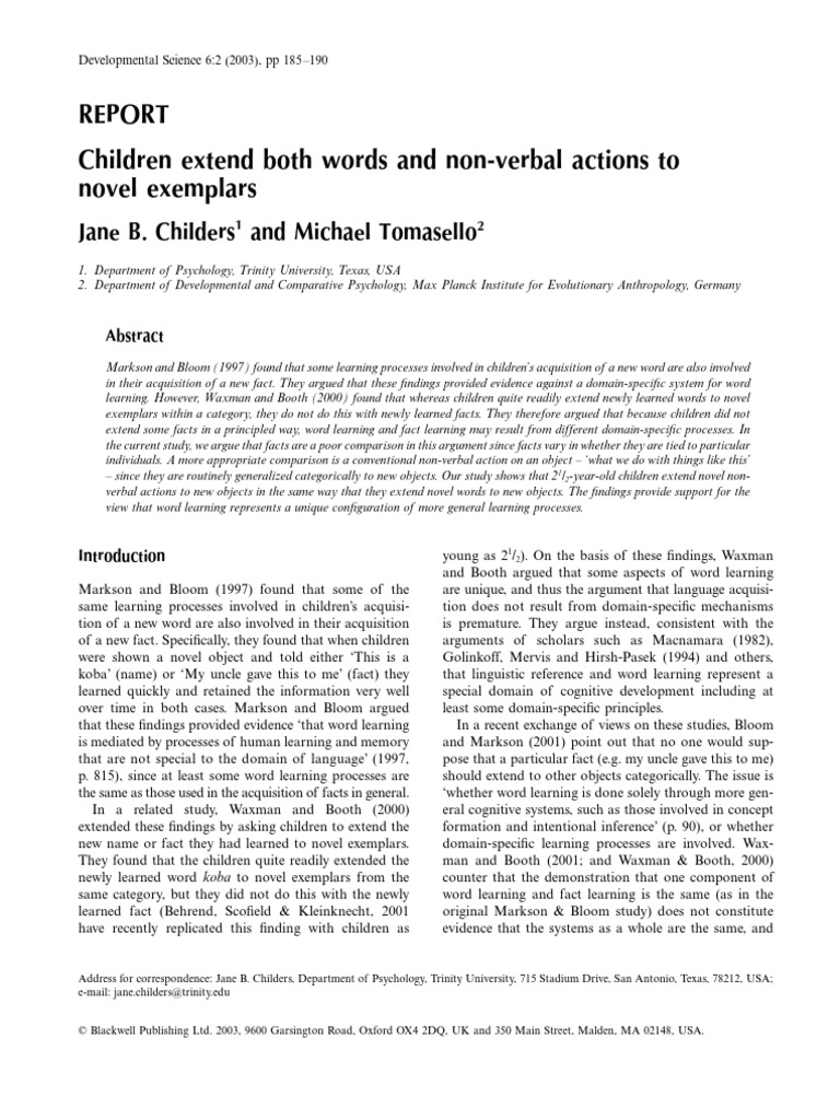 Children Extend Words and Actions | PDF | Learning | Nonverbal ...