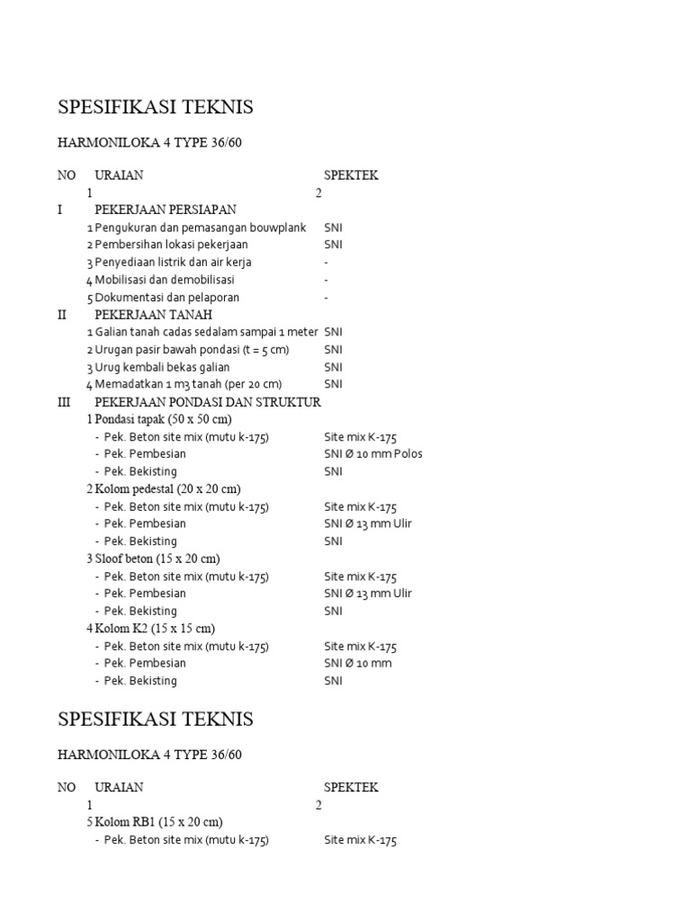 Spesifikasi Teknis | PDF | Griya & Taman