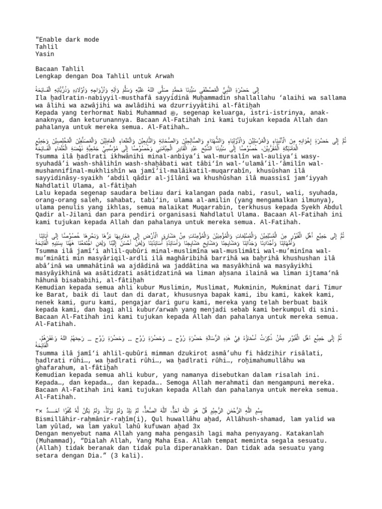 Bacaan Tahlil Dan Doa Arwah Lengkap Arab, Latin Dan Terjemah - Quran NU ...