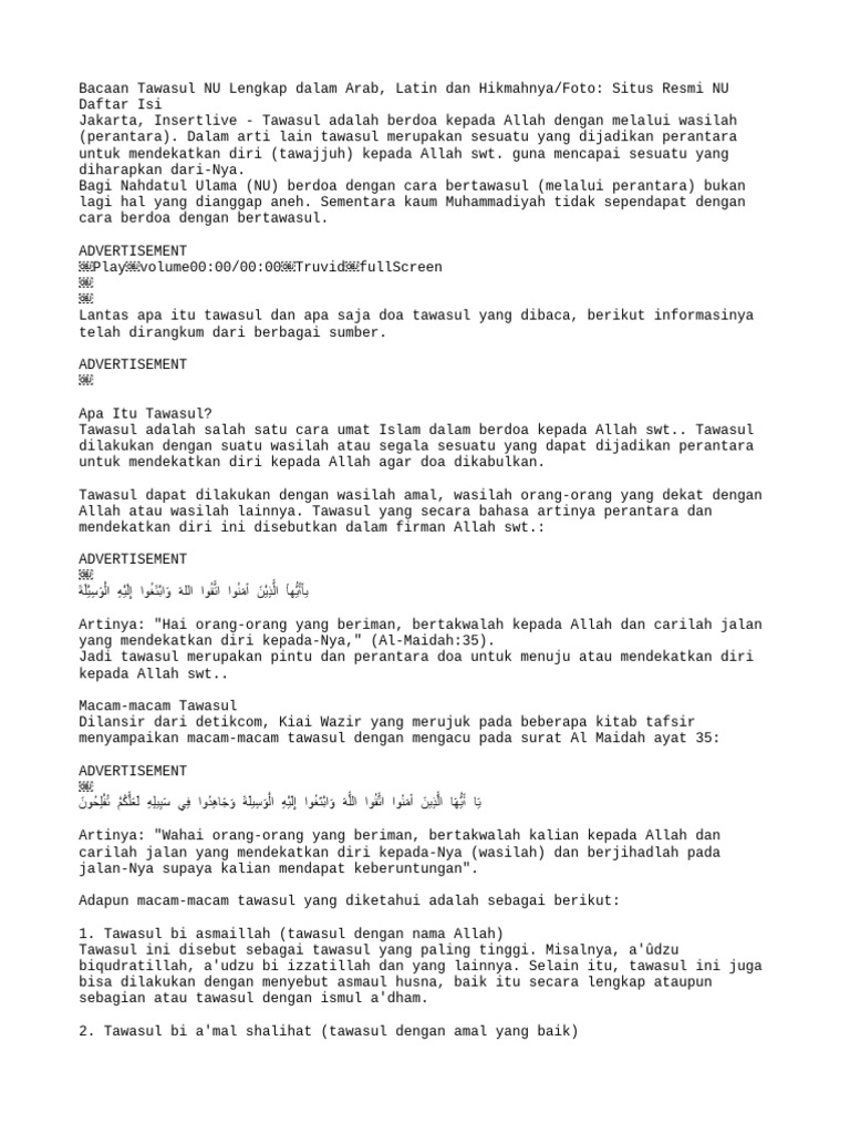 Bacaan Tawasul NU Lengkap Dalam Arab, Latin Dan Hikmahnya | PDF