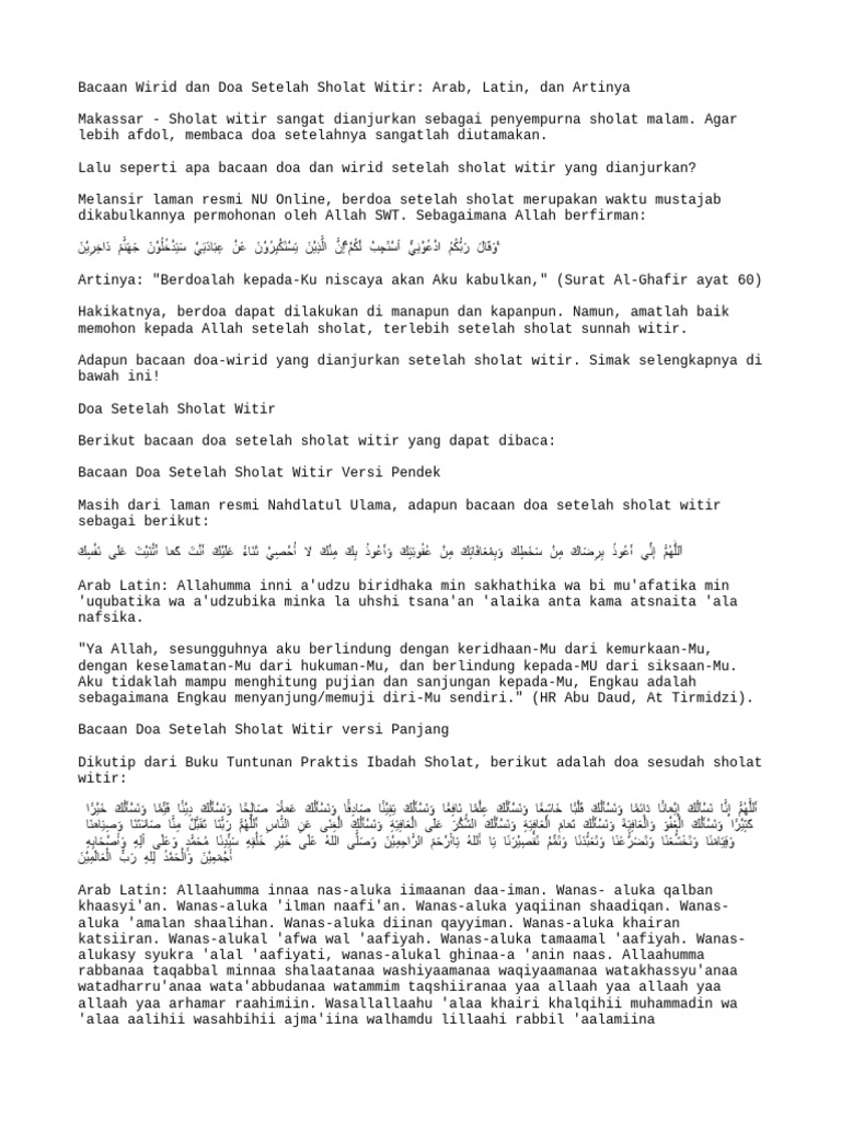 Bacaan Wirid dan Doa Setelah S | PDF