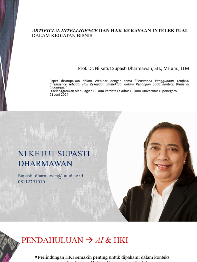 Final Paper Supasti Ai Dan Hki Webinar Bagian Hukum Perdata 21 Juni 2024 | PDF