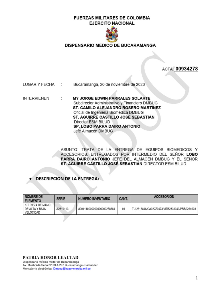 Acta de Entrega Kit Odontologia Bilud | PDF | Tecnología e ingeniería