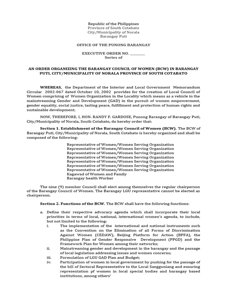 BARANGAY-COUNCIL-OF-WOMEN | PDF | Gender And Development | Human Rights