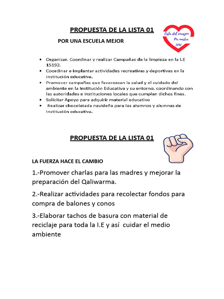 Propuesta de La Lista 01 | PDF