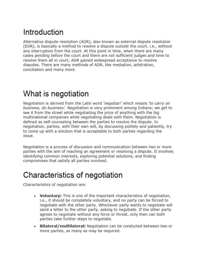 NEGOTIATION AS A FORUM OF DISPUTE RESOLUTION | PDF | Alternative ...