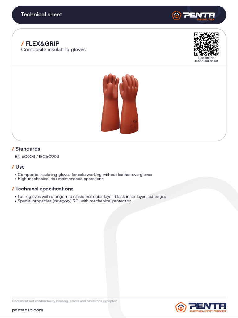 FLEX&GRIP Technical-Sheet en | PDF | Glove | Insulator (Electricity)