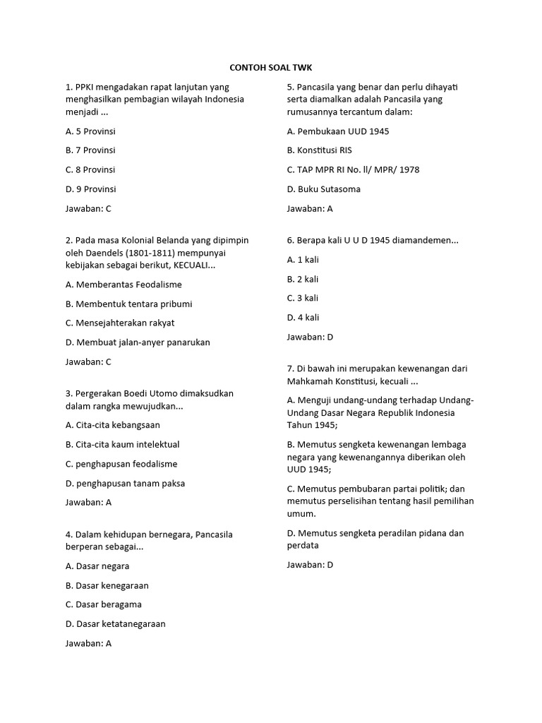 CONTOH SOAL TWK | PDF