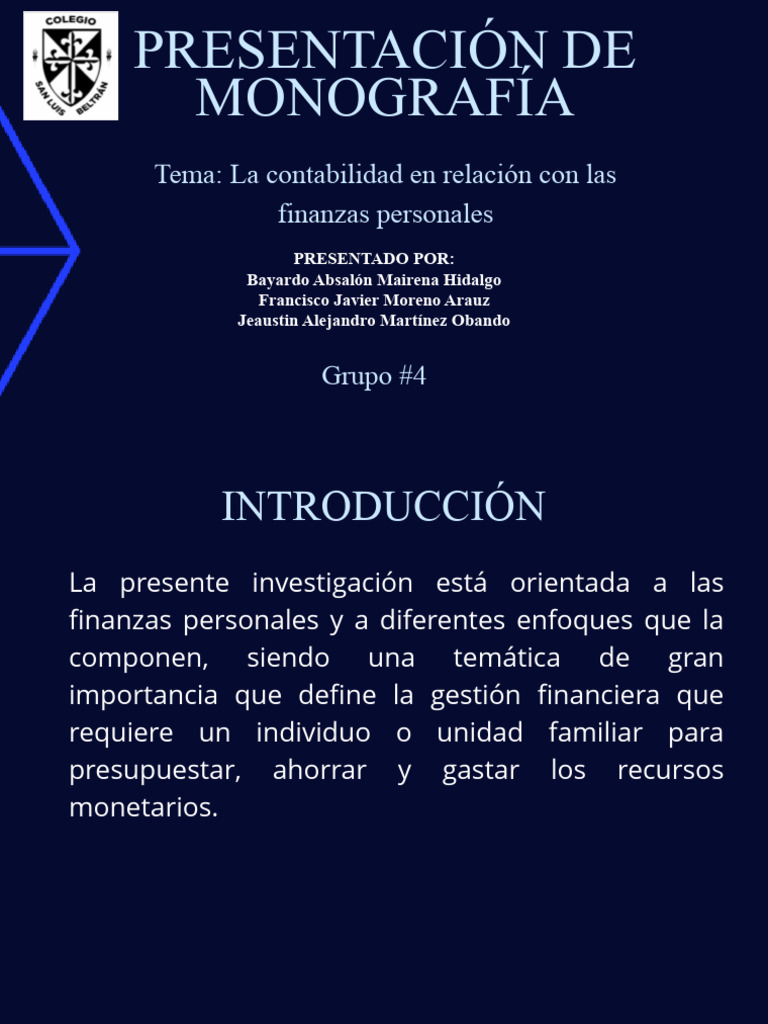 Monografia Presentacion | PDF | Finanzas personales | Economias