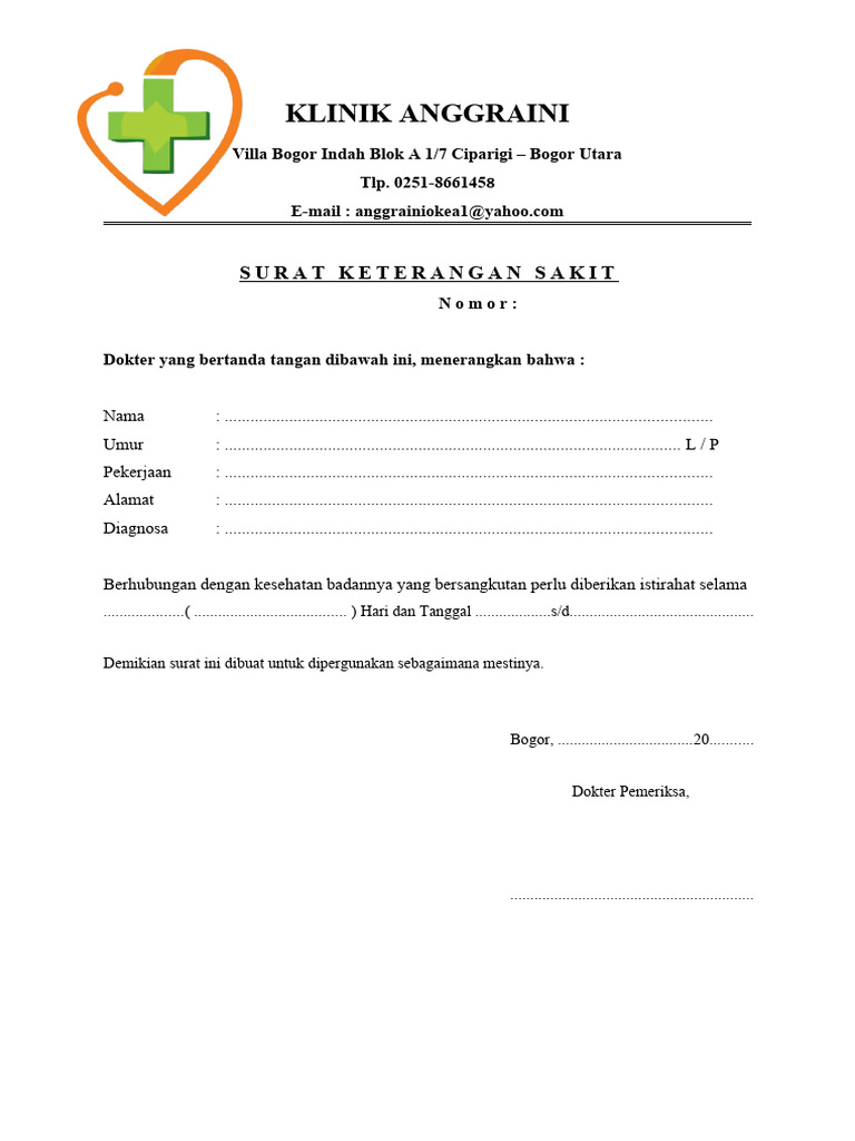Surat Ijin Sakit Klinik Anggraini | PDF