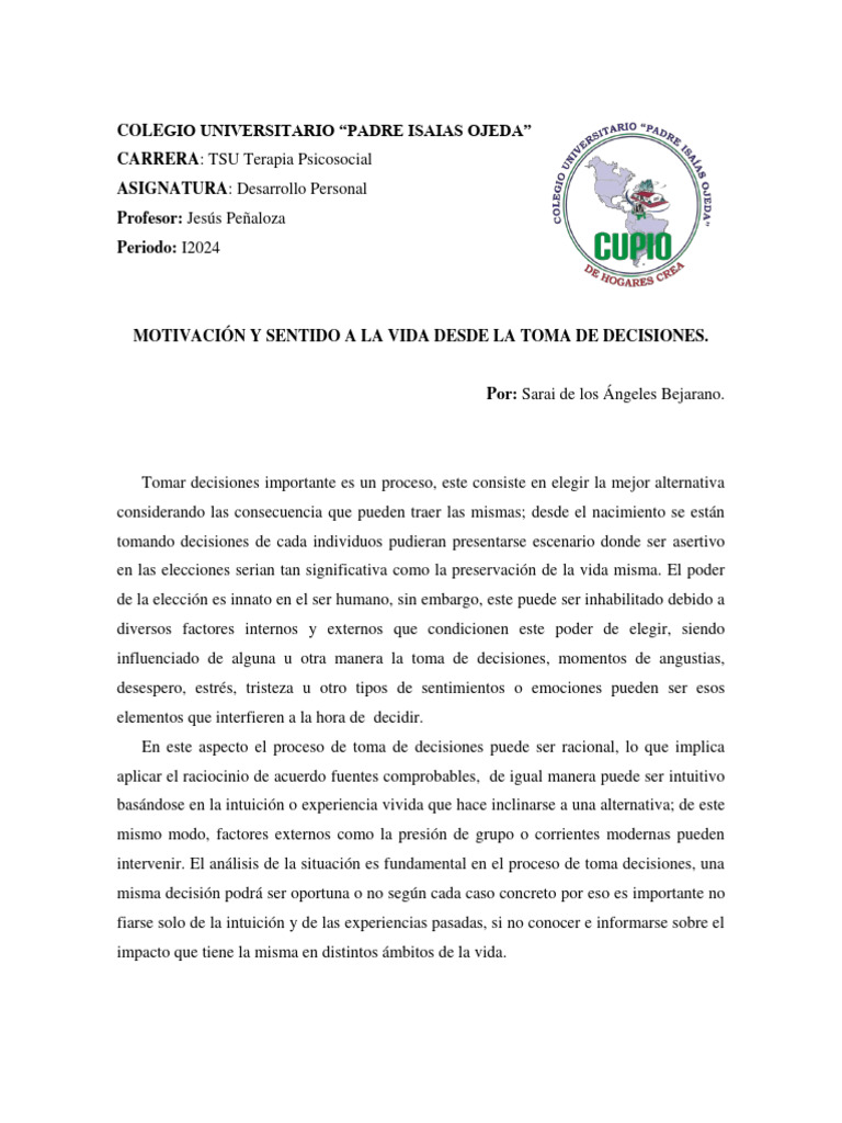 Trabajo de Sara Bejarano 2222 | PDF | Toma de decisiones | Libertad