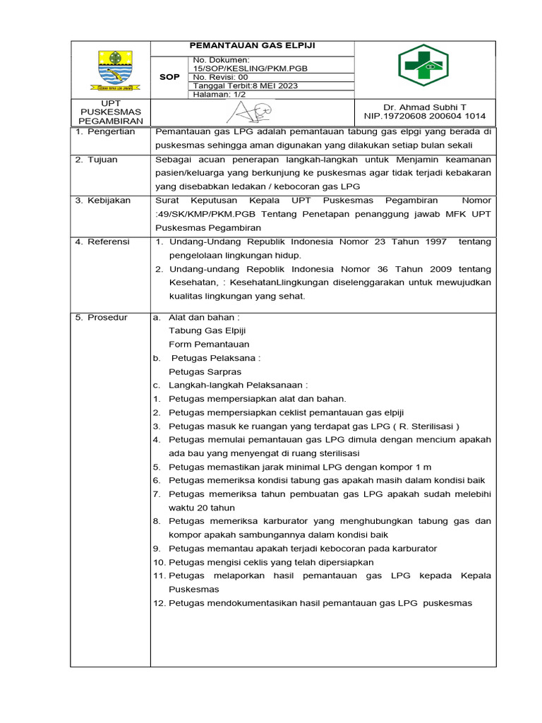 SOP Pemantauan Gas Elpiji | PDF