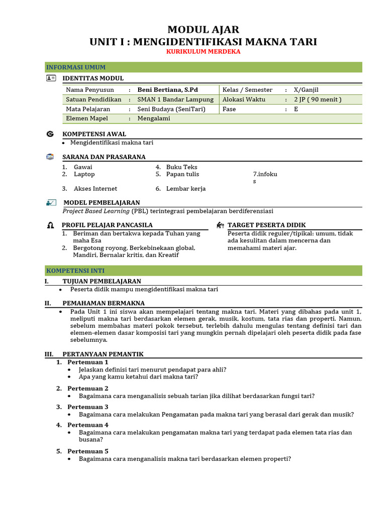 Modul Ajar Kumer Kls X 2024 | PDF | Karier & Perkembangan | Seni ...