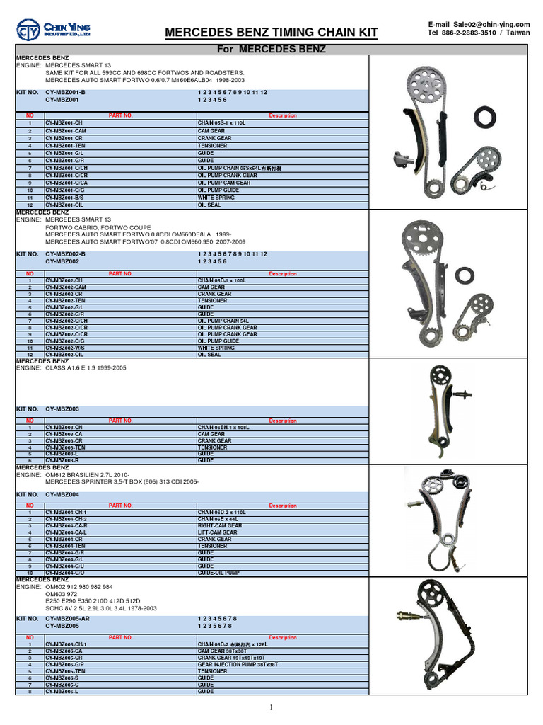 Mercedes Benz Timing Chain Kits Guide | PDF | Land Vehicles | Luxury ...