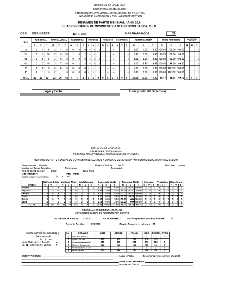 Formato de Parte Mensual Abril | PDF