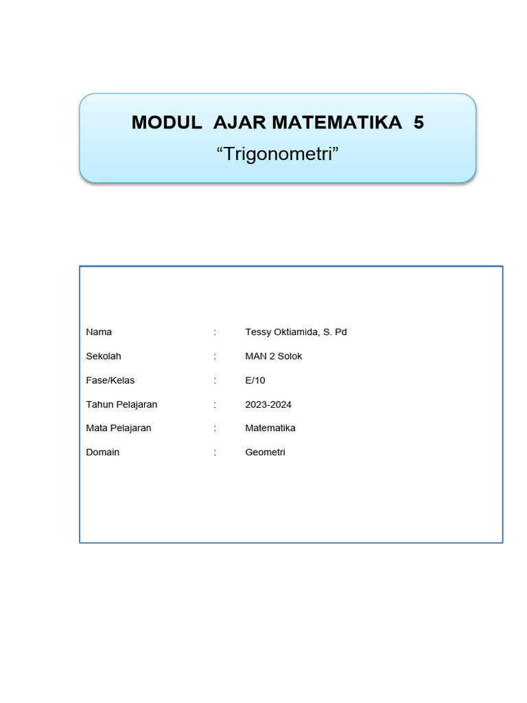 Modul Trigonometri Kelas 10 MAN 2 Solok | PDF