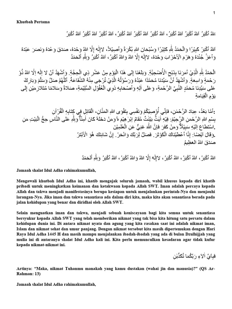 Kutbah Idl Adha 2024 | PDF