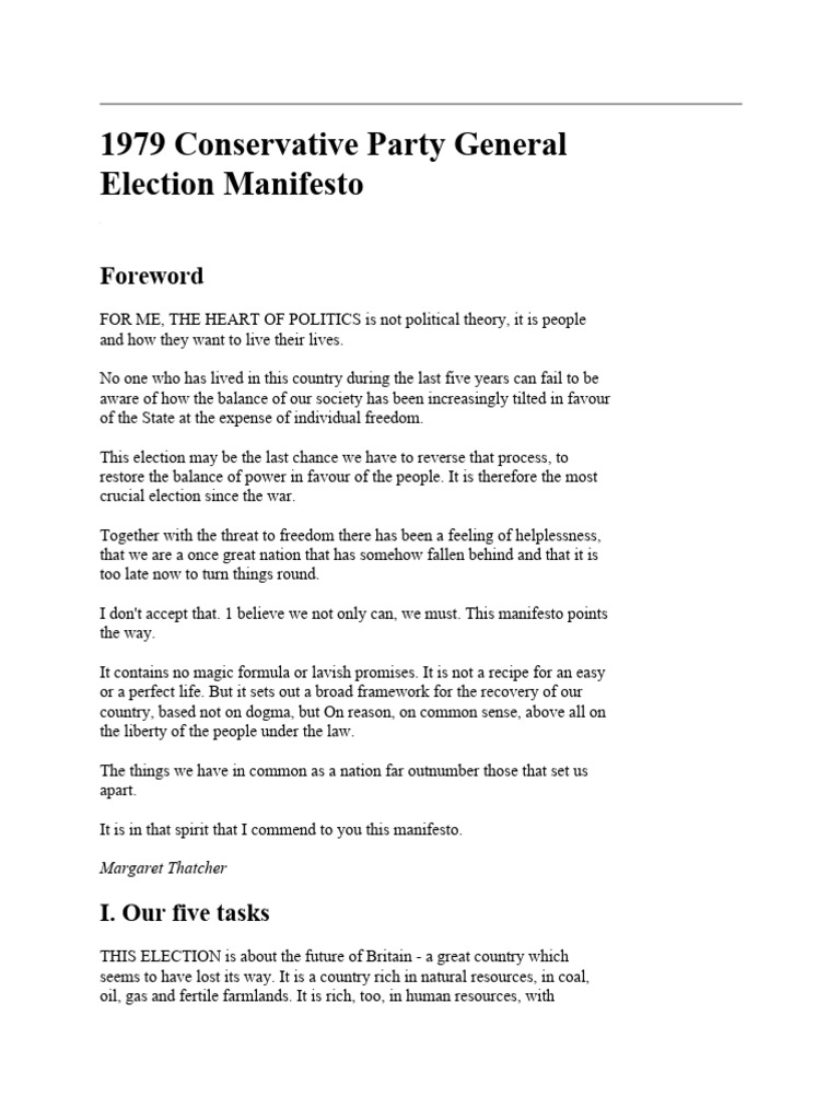 1979 Conservative Party General Election Manifesto | PDF | Taxes | Welfare