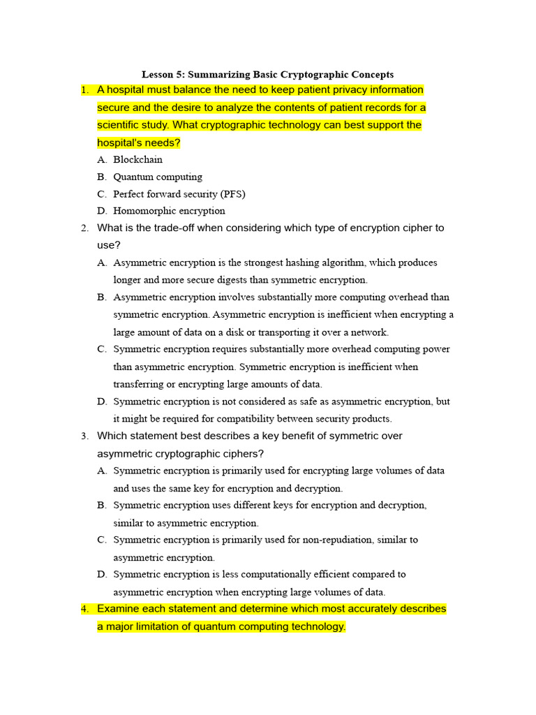 Lesson 5 Summarizing Basic Cryptographic Concepts | PDF | Cryptography | Public Key Cryptography