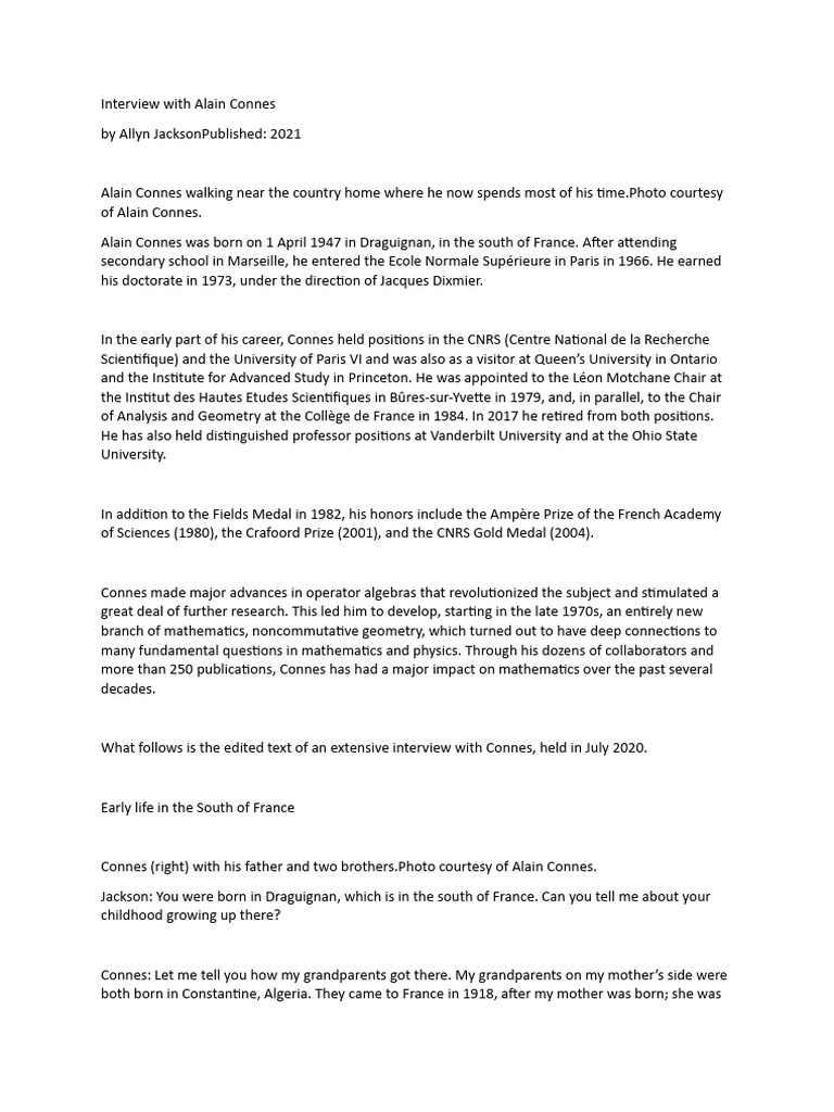 Alain Connes Interview by Allyn Jackson | PDF | Emission Spectrum ...