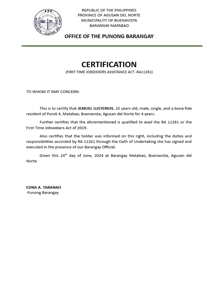 Certification First Time Job Seeker | PDF