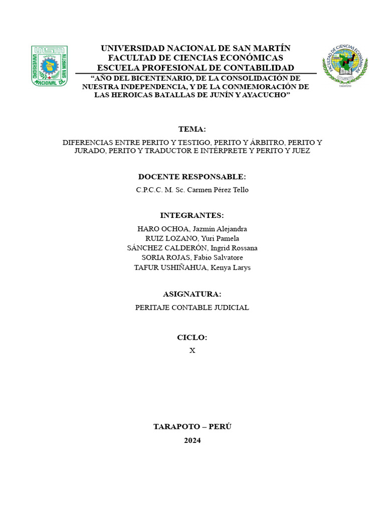 Grupo 1 - Diferencias Entre Perito y Testigo, Árbitro, Jurado ...