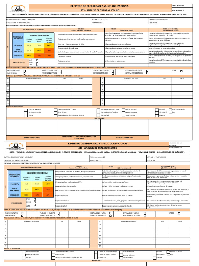 Re-005 Registro de Ats - Casablanca - Brayan | PDF | Seguridad y salud ocupacional | Factores ...