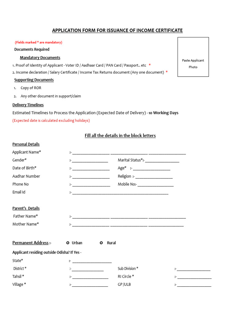 Application Form For - Income Certificate | PDF | Government And Personhood