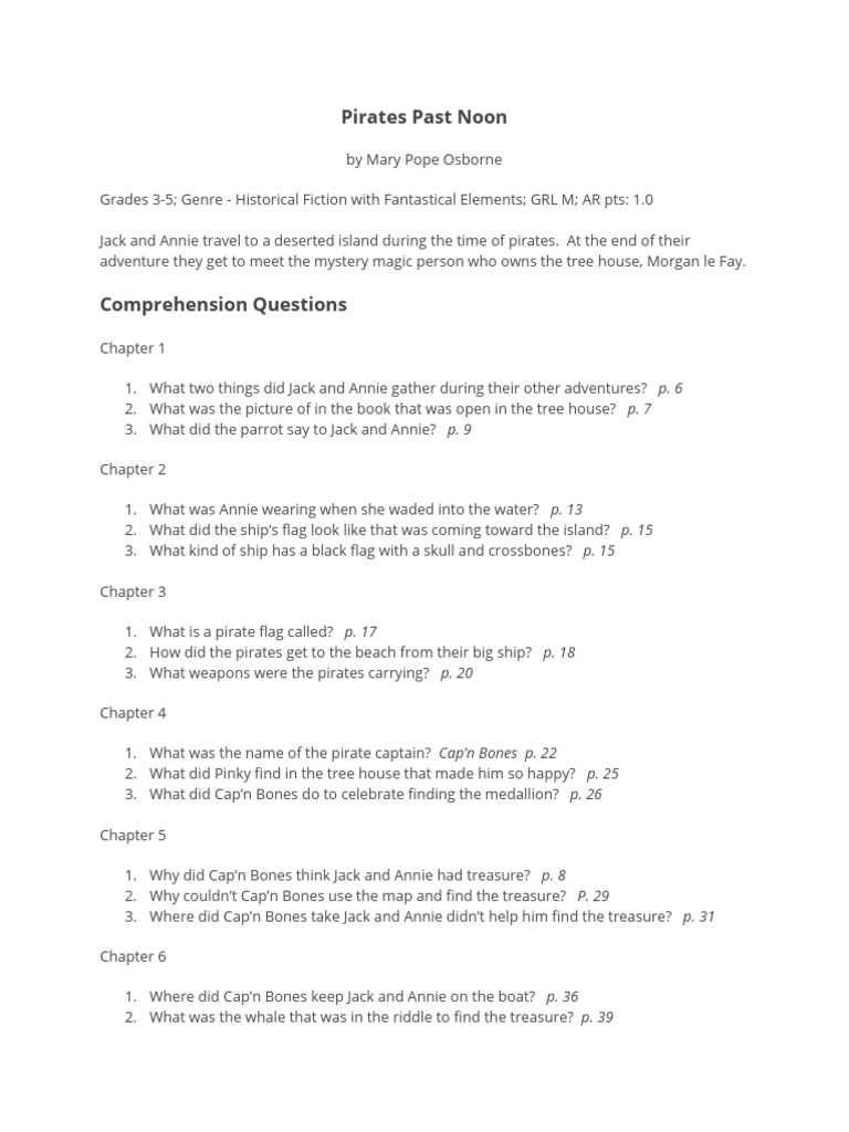 Pirates Past Noon - Comprehension Questions | PDF | Social Science | Art