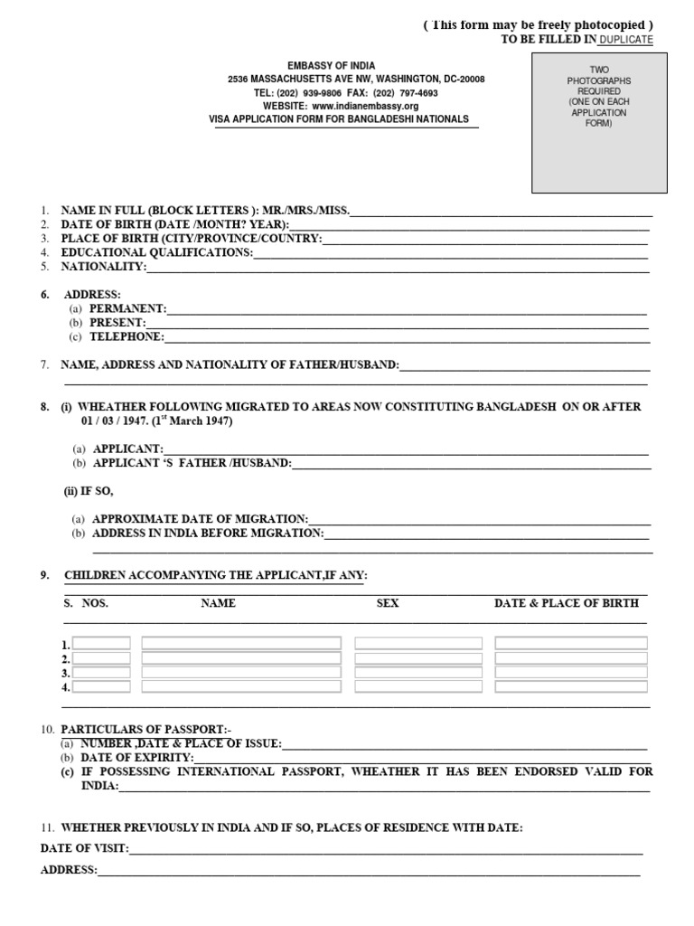 India Additional Bangladeshi Nationals Form 2014 | PDF | Travel Visa ...