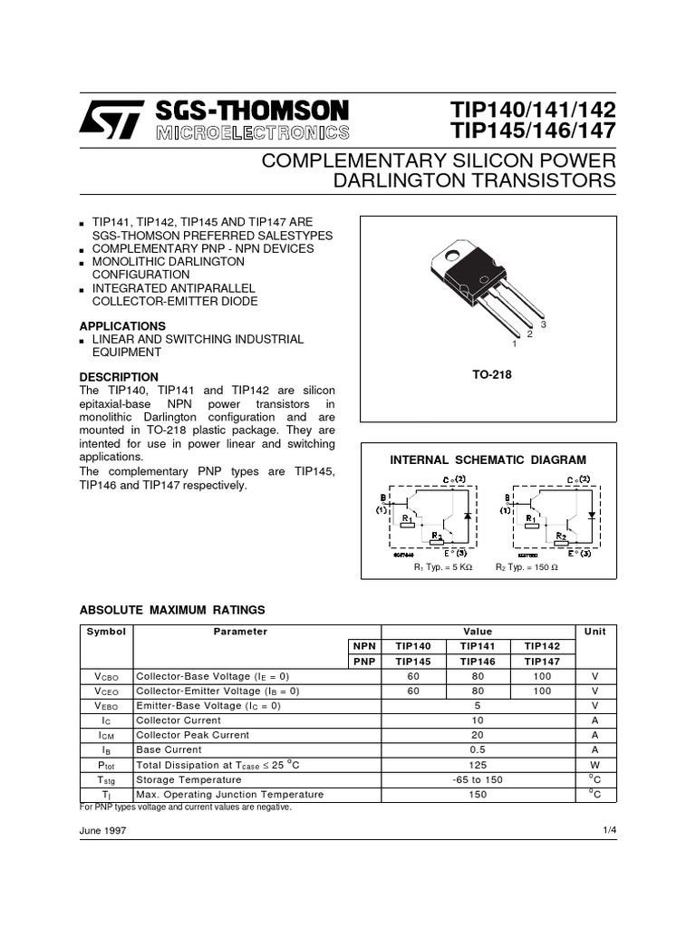 Tip140 Tip141 Tip142 Tip145 Tip146 Tip147 | PDF | Bipolar Junction ...